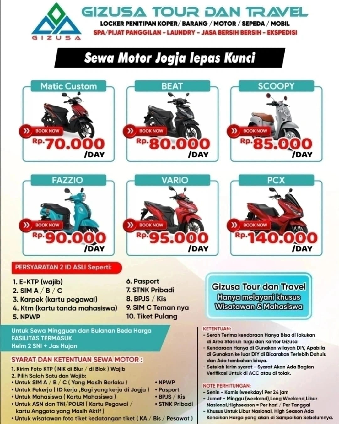 Sewa Motor Jogja - Gizusa Tour